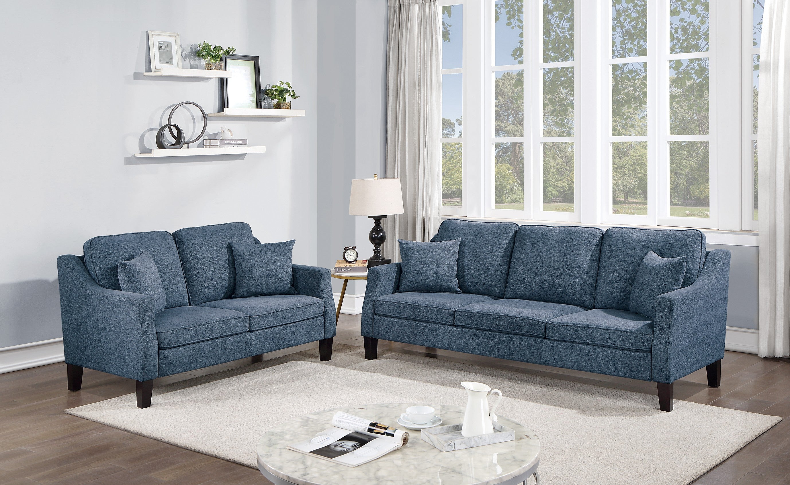 LGPF8878 Navy Chenille Contemporary Sofa Set – La Gatita Furniture